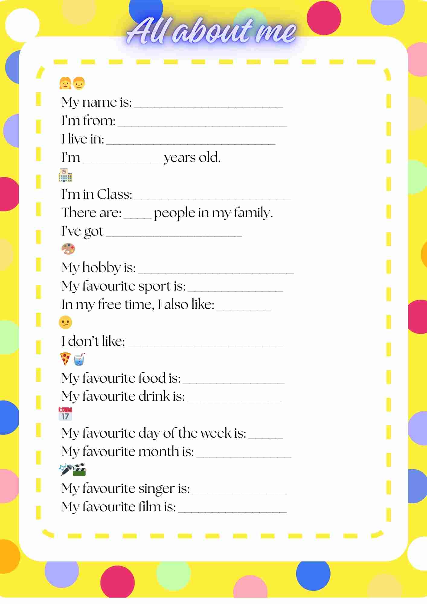First lesson worksheet - Angielski Szkoła
